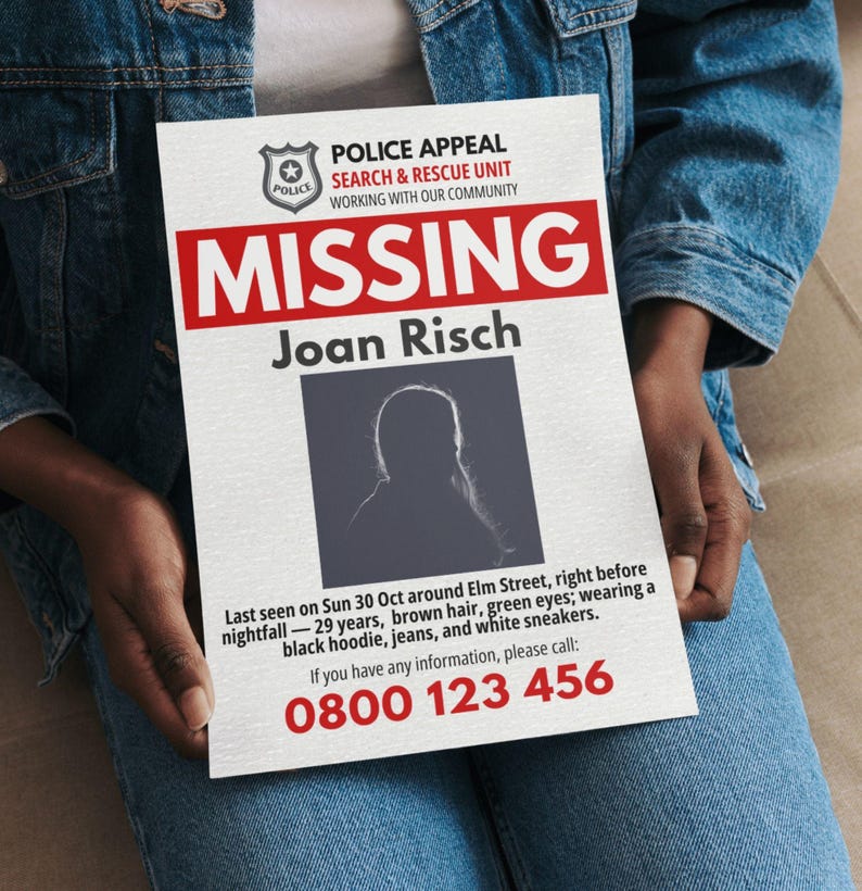 Editable Halloween Missing Person Sign, Printable Spooky Party Poster ...