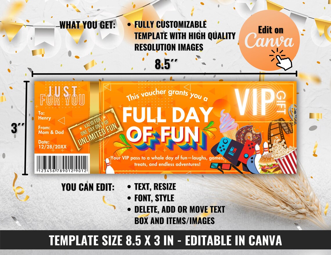 Fun Day VIP Ticket, Full Day of Fun Coupon, Yes Day Birthday Gift ...