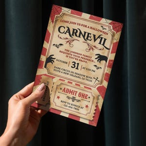 Editable Vintage Halloween Carnival Invitation, Scary Carnevil Circus ...
