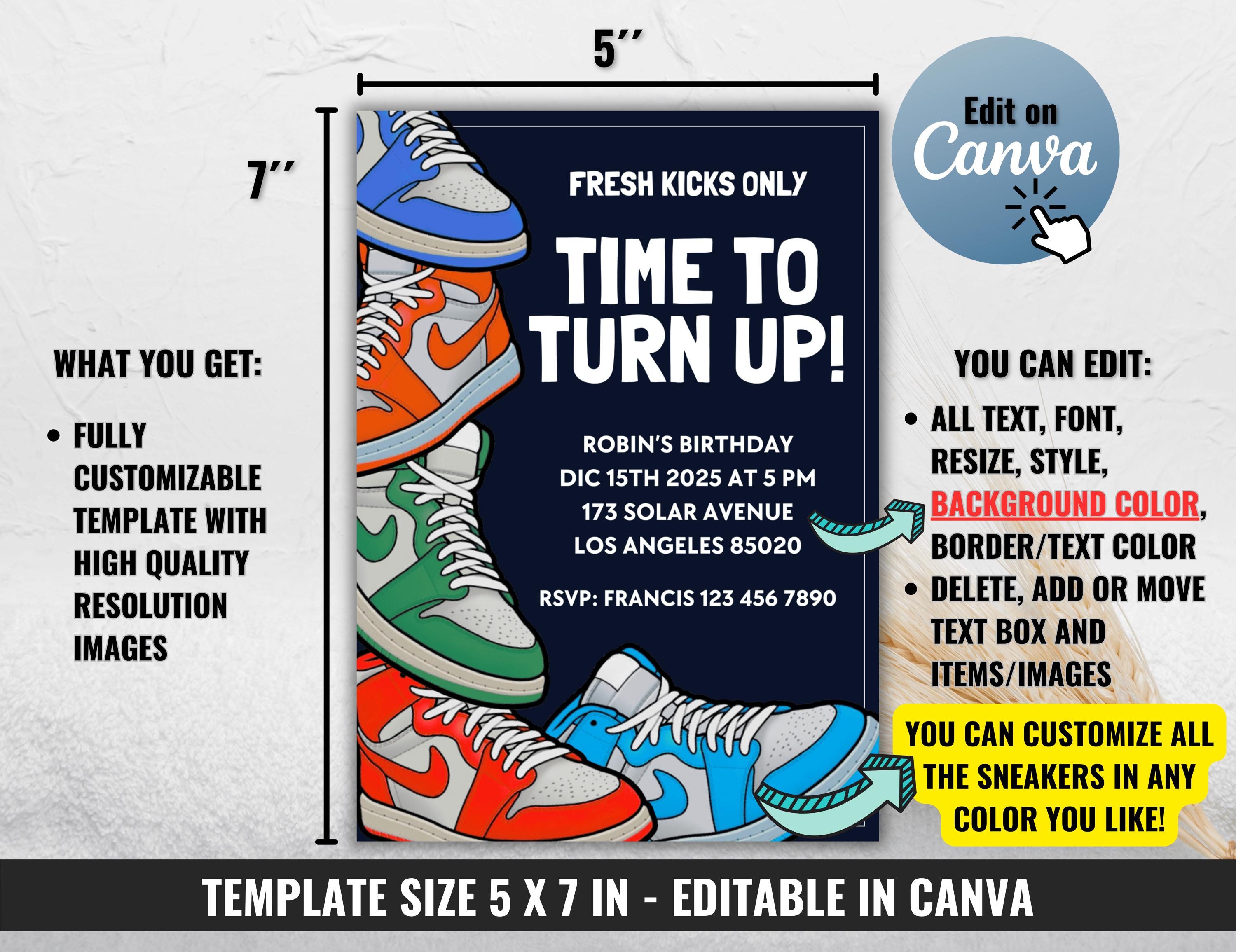 Sneaker Ball Birthday Invitation Multicolor, Air Shoes Themed Party for ...