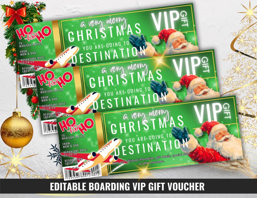 Christmas Boarding Pass VIP Gift, Vacation Voucher, Surprise Plane ...