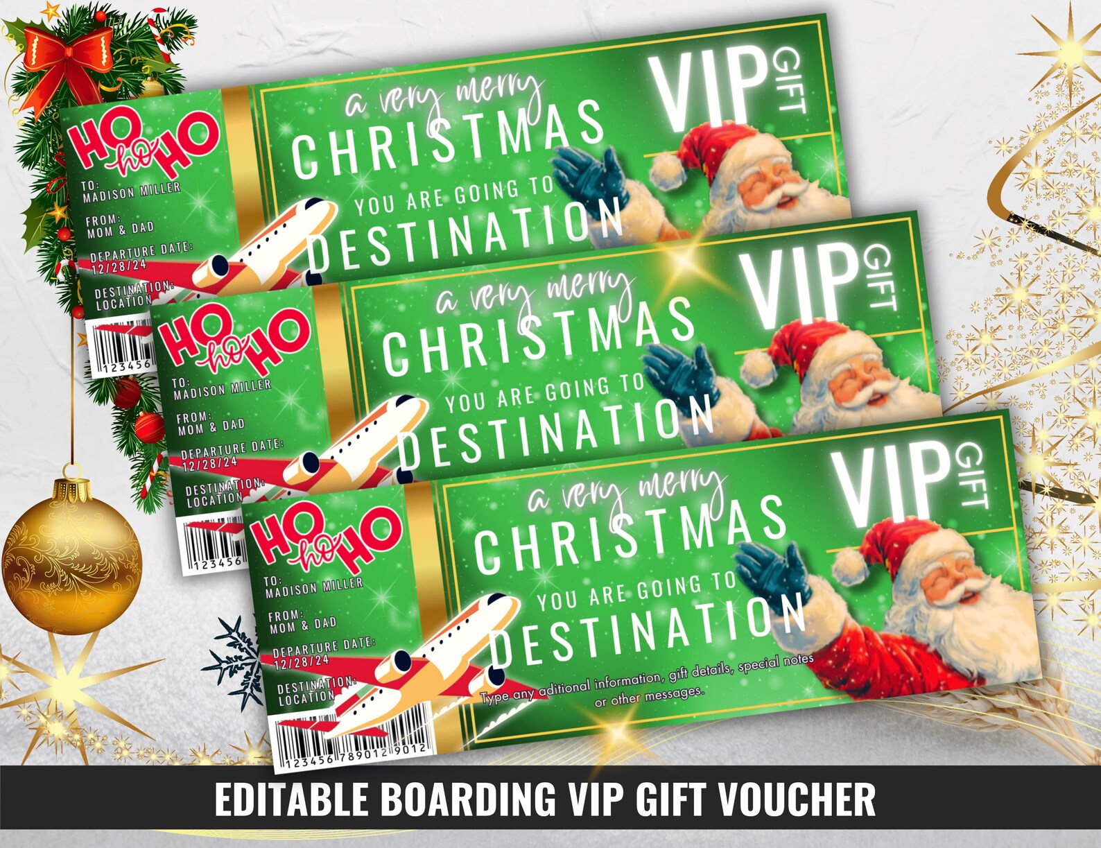 Christmas Boarding Pass VIP Gift, Vacation Voucher, Surprise Plane ...