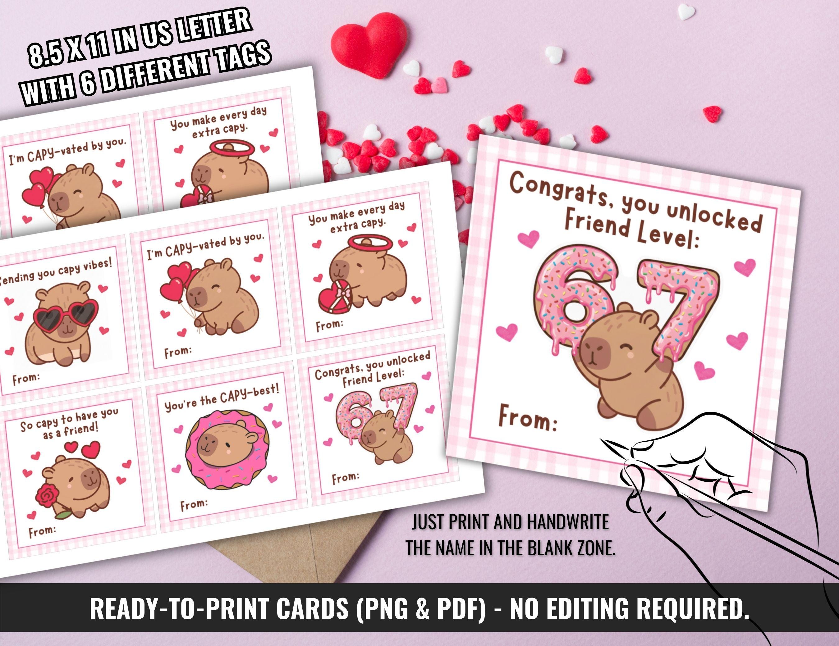 Capybara Valentine Cards, Pink Capy Gift Tags, Printable Kids ...