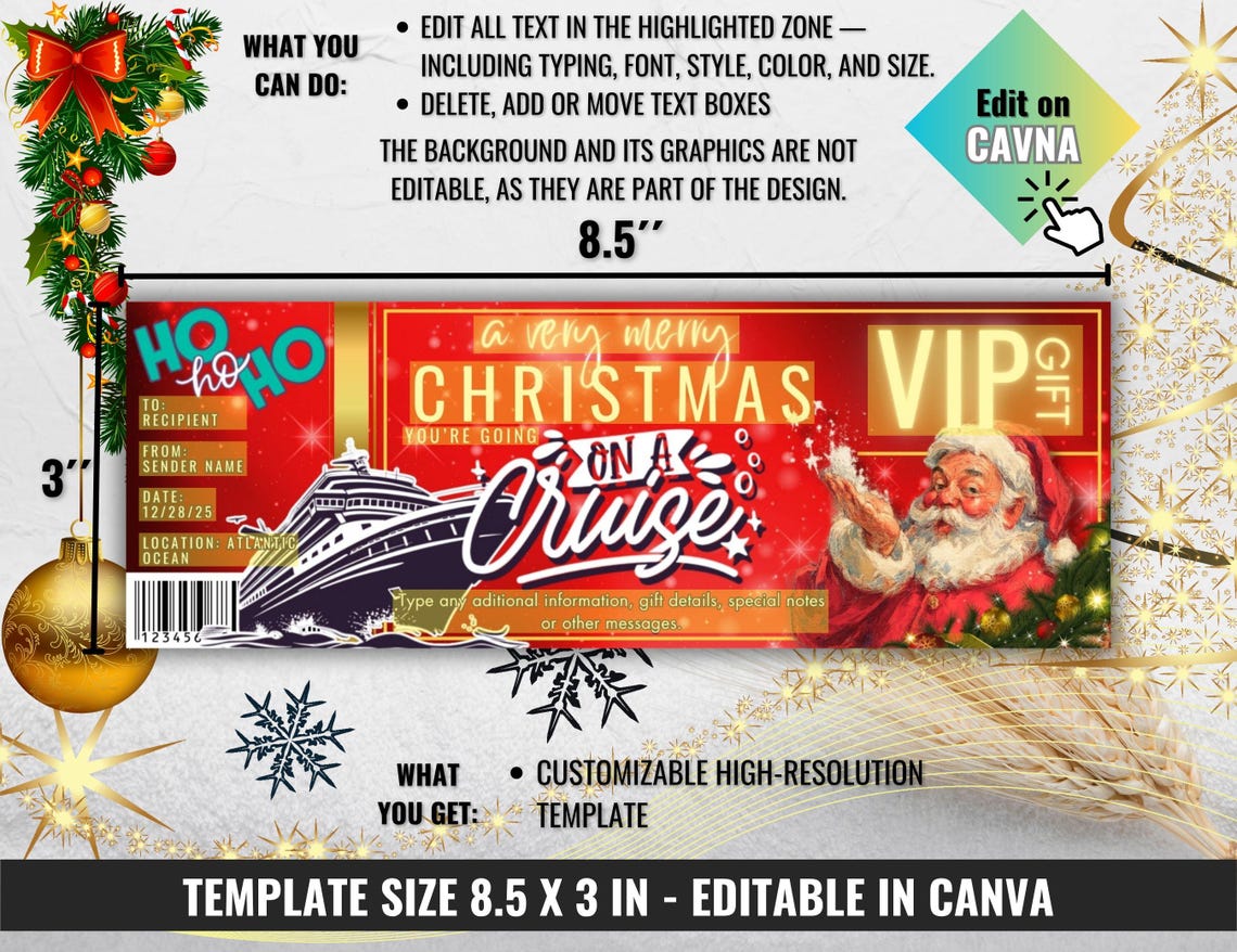 Christmas Cruise VIP Gift Voucher, Surprise Cruise Boarding Pass ...