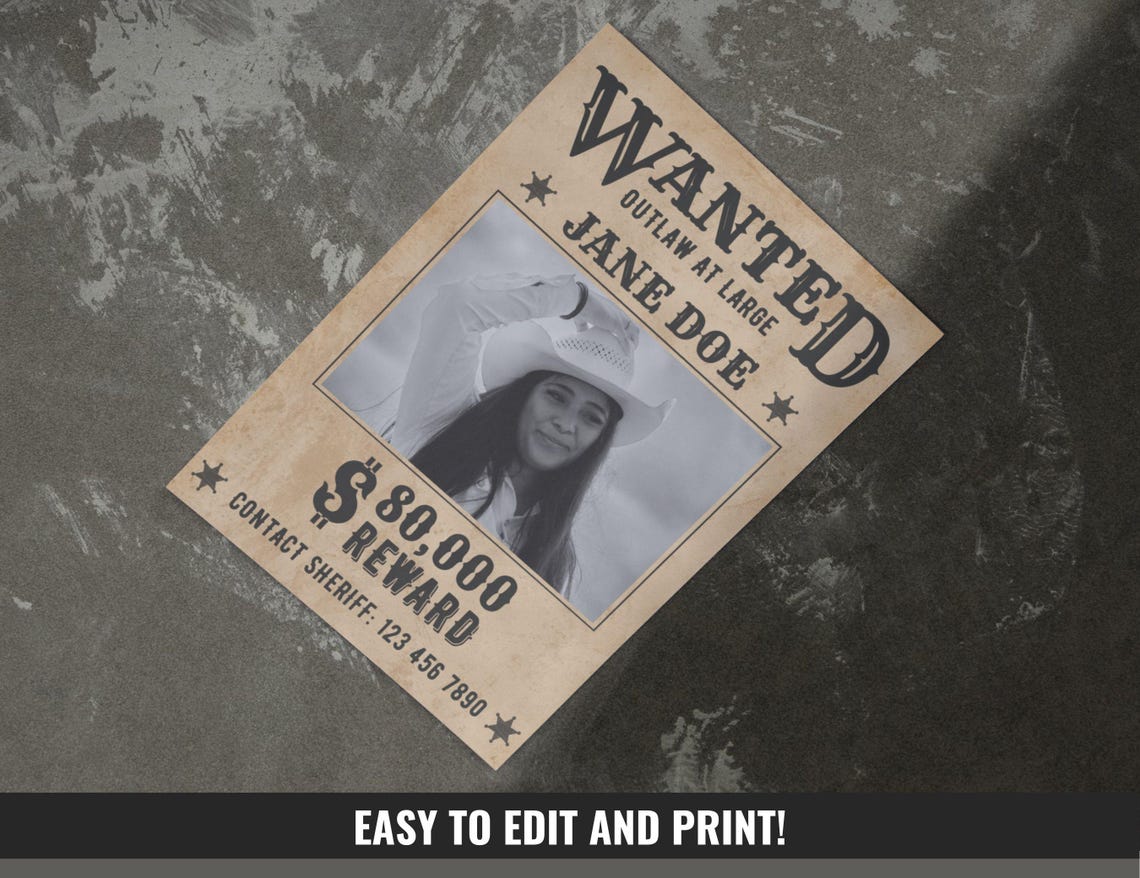 Editable Wanted Poster Template, Printable Vintage Wild West Party ...