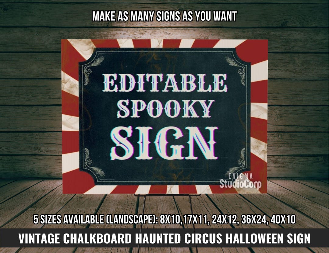 Editable Halloween Party Sign Set, Vintage Chalkboard Haunted Circus ...