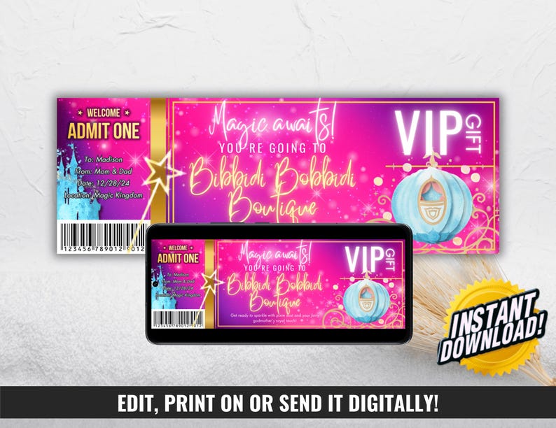Bibbidi Bobbidi Boutique VIP Gift Ticket, Royal Dream Reveal, Princess ...