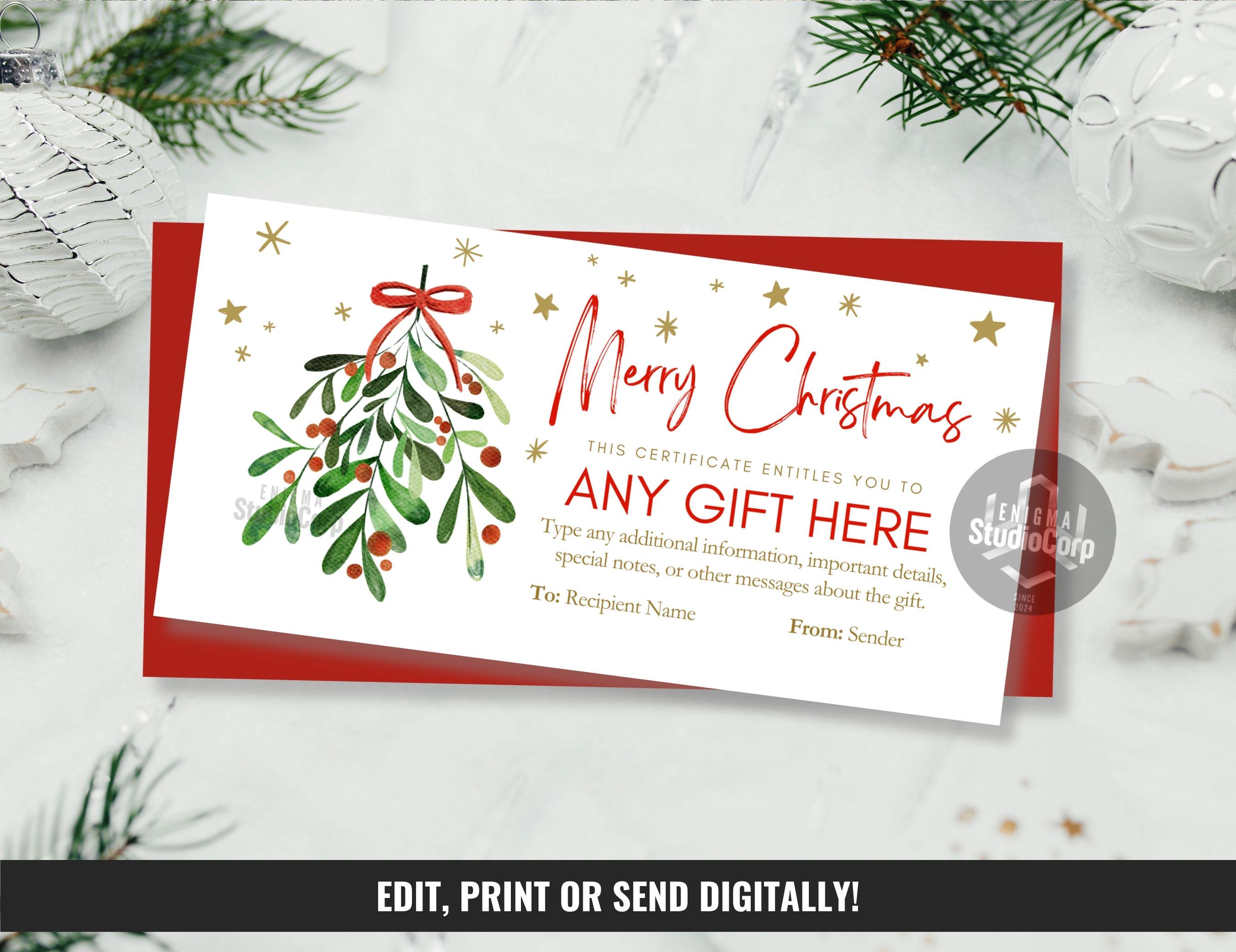 Editable Christmas Gift Certificate, Printable Holiday Gift Voucher ...