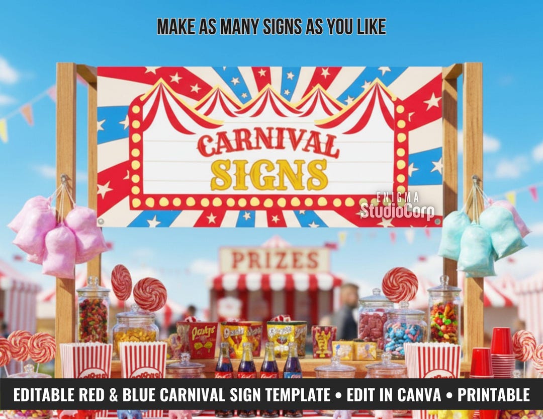 Editable Carnival Party Sign 29.5x14, Printable Circus Birthday Decor ...