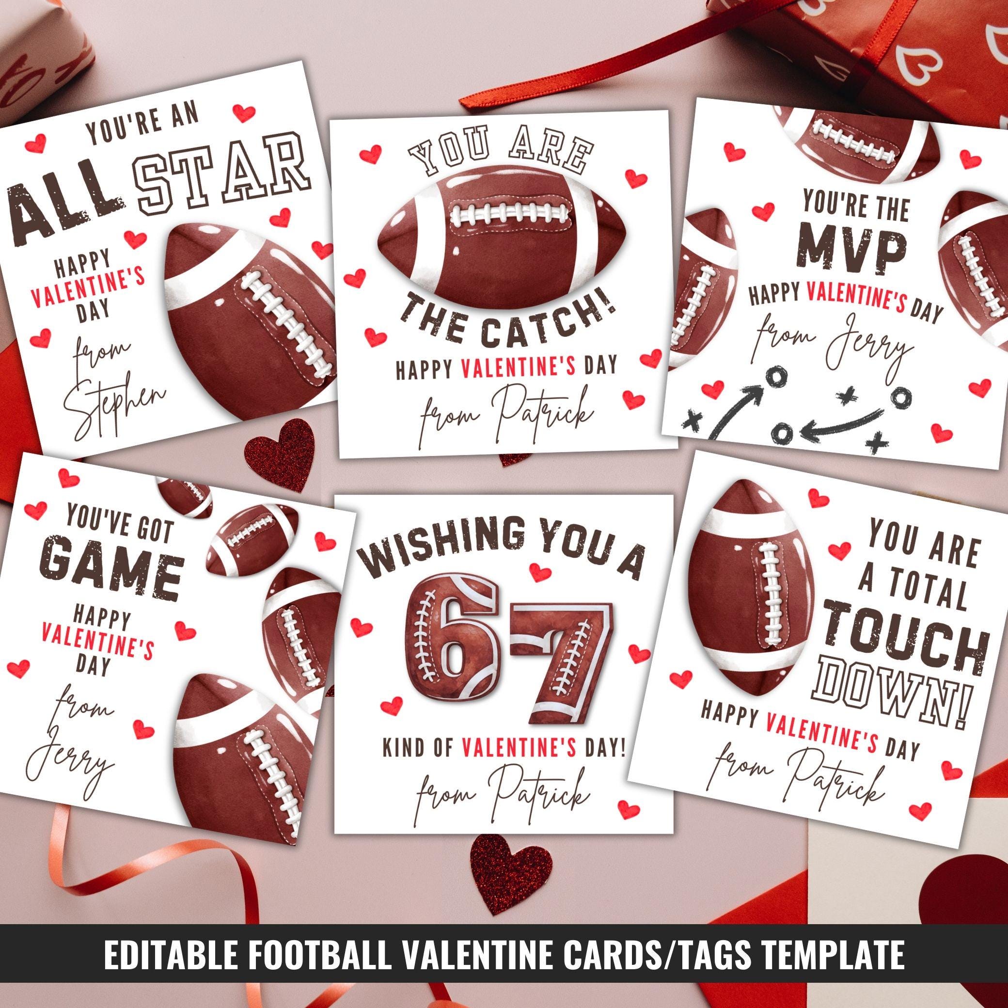 Football Valentine Cards, Printable Kids Valentine’s Day Gift Tags ...