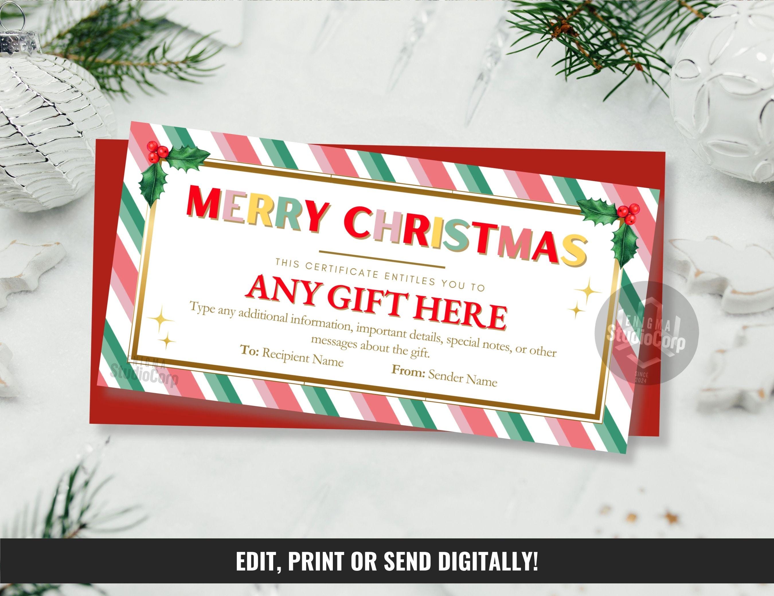 Editable Christmas Gift Certificate Template, Pink & Gold Christmas ...