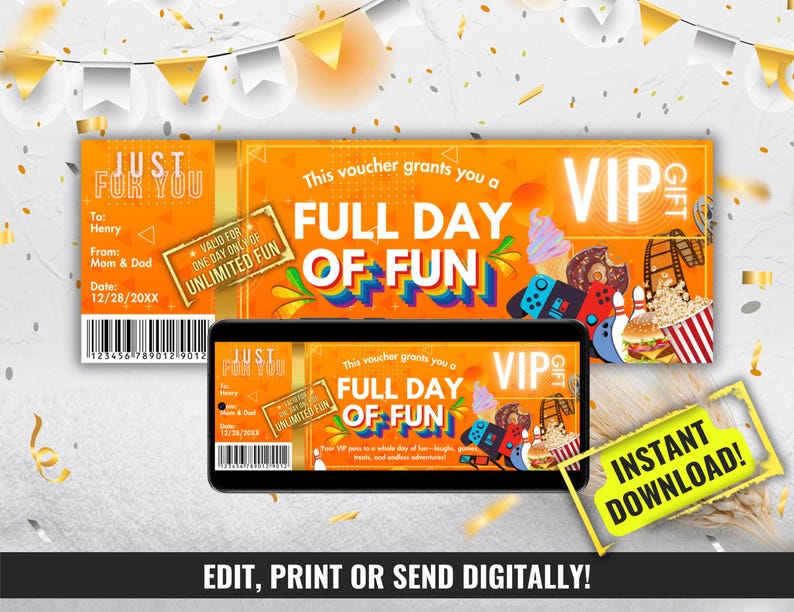 Fun Day VIP Ticket, Full Day of Fun Coupon, Yes Day Birthday Gift ...