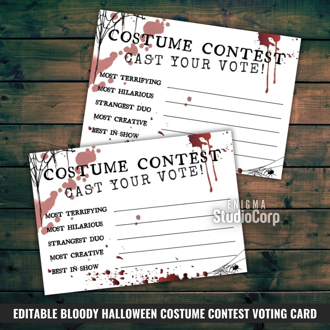 Halloween Costume Contest Voting Card, Bloody Ballot Cards, Printable ...