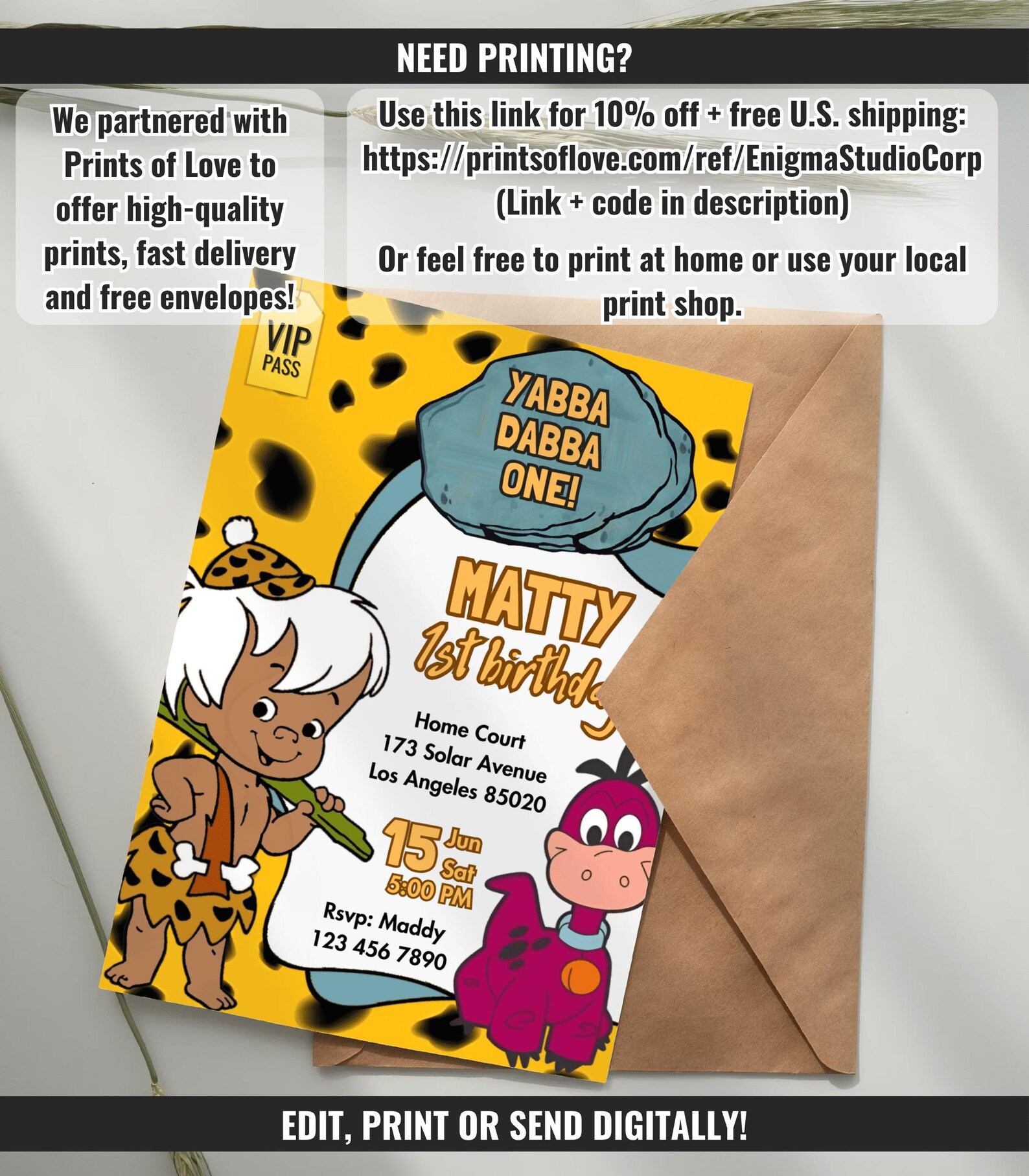 Afro Baby Boy & Dino Birthday Invitation, Yellow Stone Age Themed VIP ...