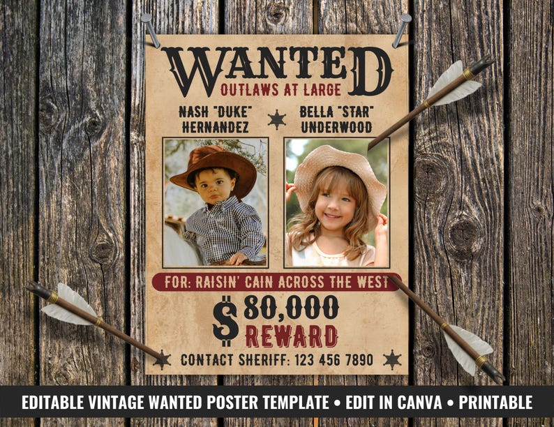 Editable Wanted Poster Template for Couples, Printable Vintage Wild ...