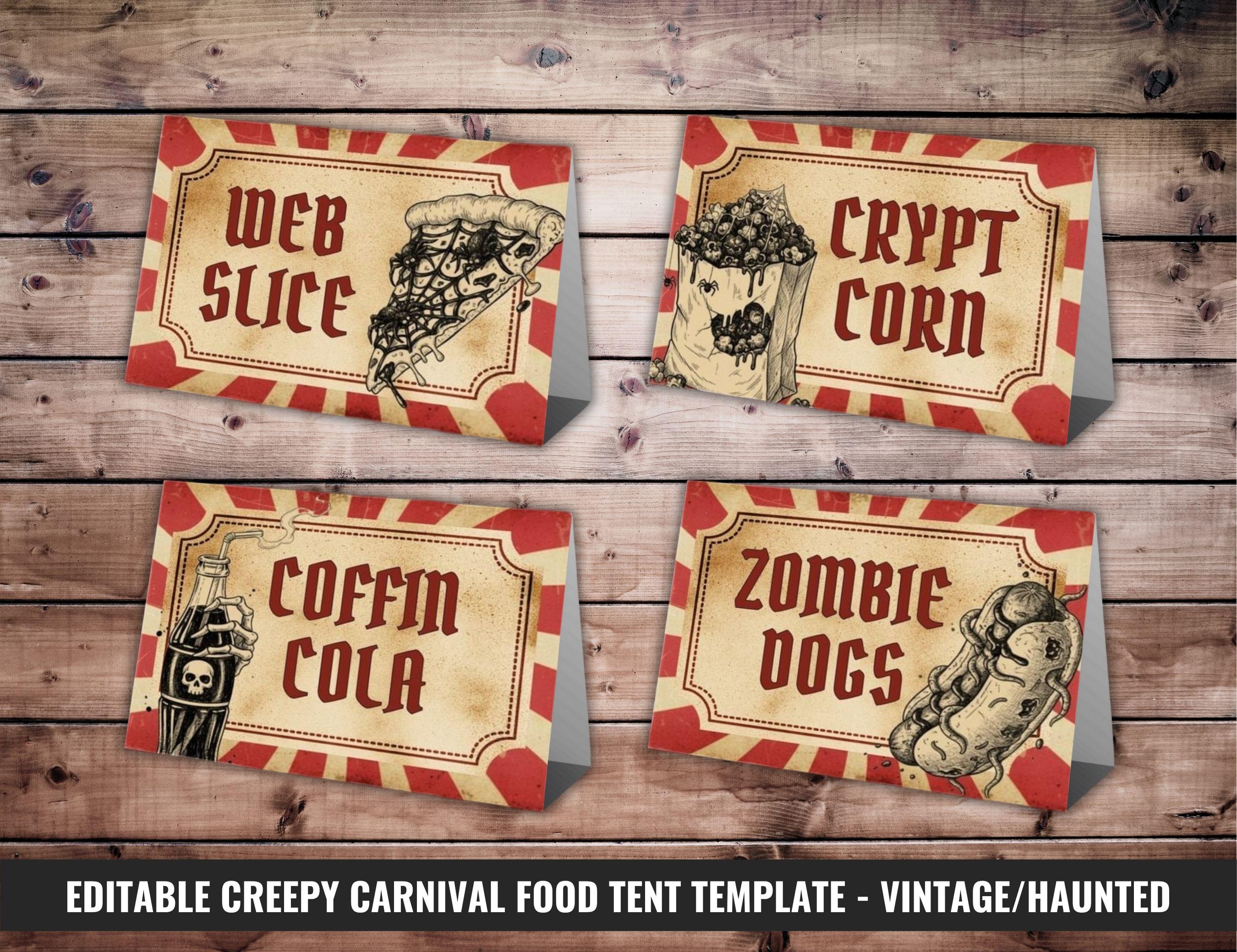 Editable Creepy Carnival Food Tent Cards: Vintage Halloween Party ...