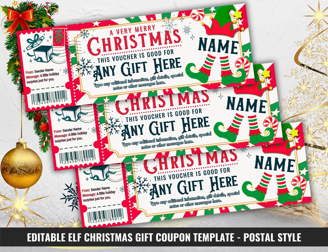 Elf Christmas Gift Coupon, Elf Advent Gift Ticket, Editable Canva ...