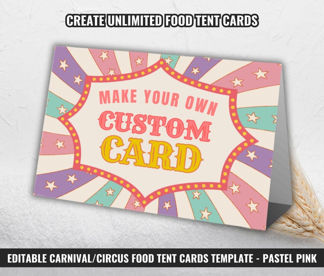 Editable Carnival Food Tent Cards for Girls, Pastel Pink Circus Tent ...