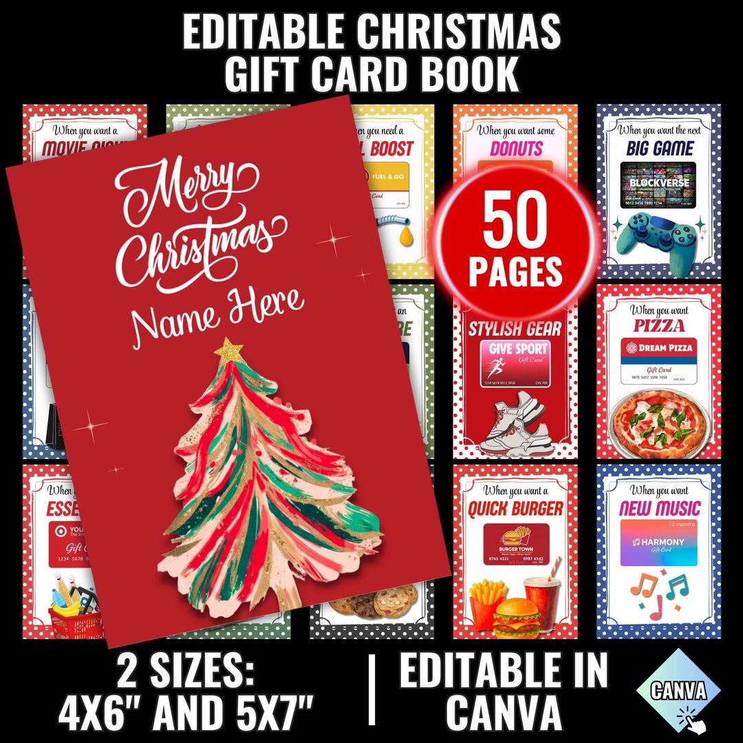 Christmas Editable Gift Card Book, Gift Card Holder for Teen, College ...