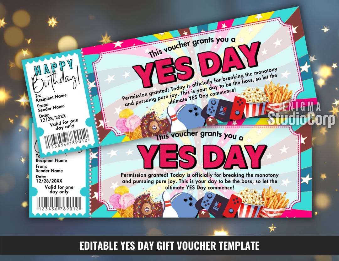 Yes Day Ticket Template, Best Day Ever Coupon for Kids, Fun Day ...