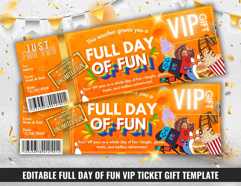 Fun Day VIP Ticket, Full Day of Fun Coupon, Yes Day Birthday Gift ...