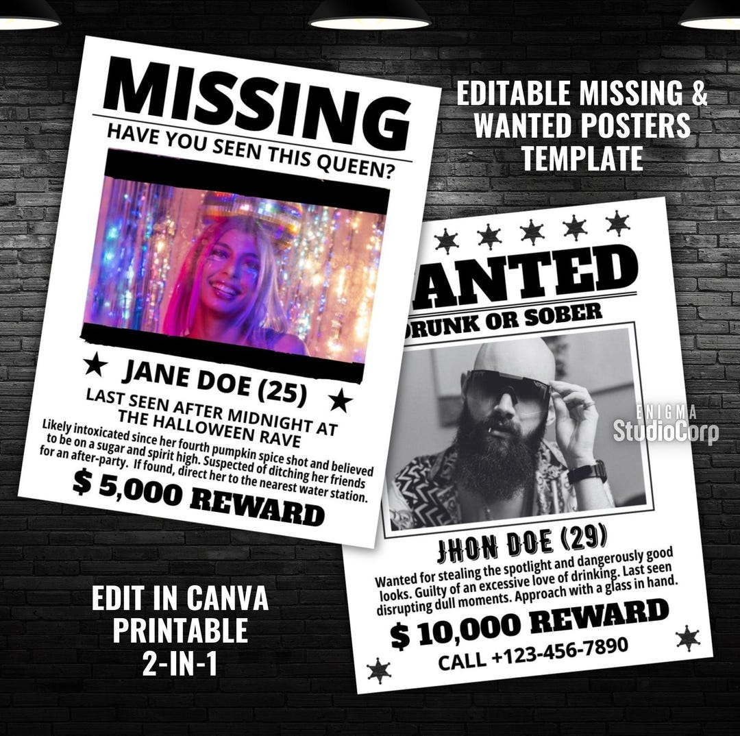 Editable Wanted & Missing Poster Bundle, Halloween Party Poster ...