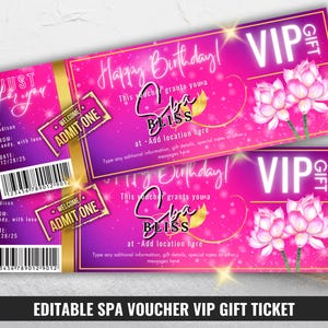 Editable Spa Voucher Ticket VIP Gift, Birthday Spa Surprise, Printable ...