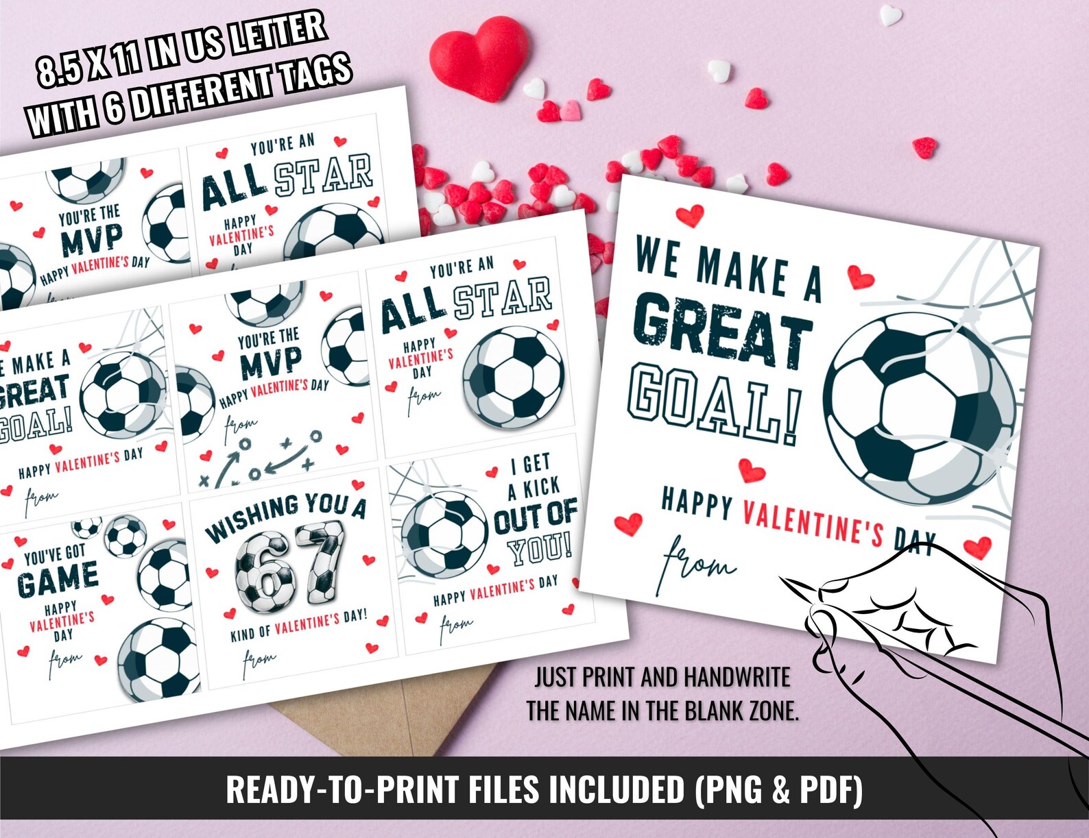 Soccer Valentine Cards, Printable Kids Valentine’s Day Gift Tags Bundle ...