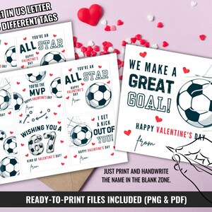 Soccer Valentine Cards, Printable Kids Valentine’s Day Gift Tags Bundle ...