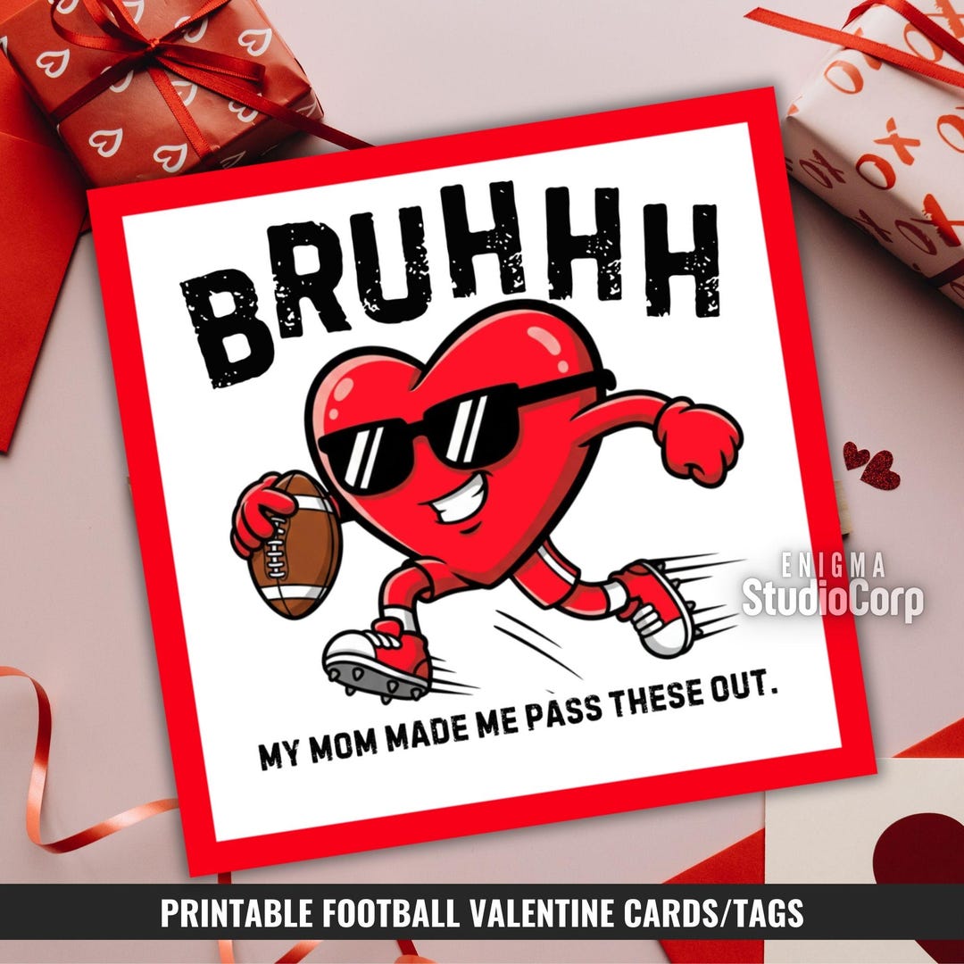 Football Bruh Valentine Cards Printable, Funny Valentines Day Cards for ...