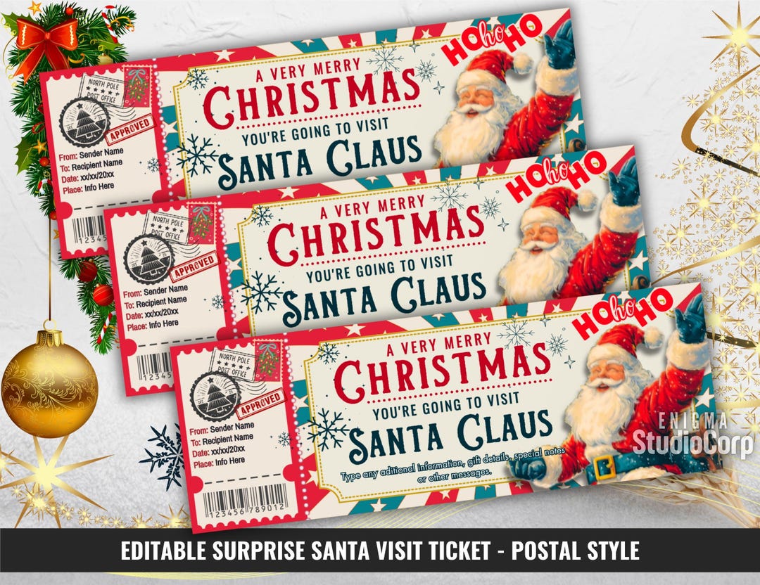 Santa Claus Visit Ticket, Classic Postal Style Voucher, Santa Grotto ...
