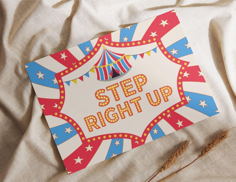Step Right up Carnival Sign, Printable Circus Birthday Party Decor ...