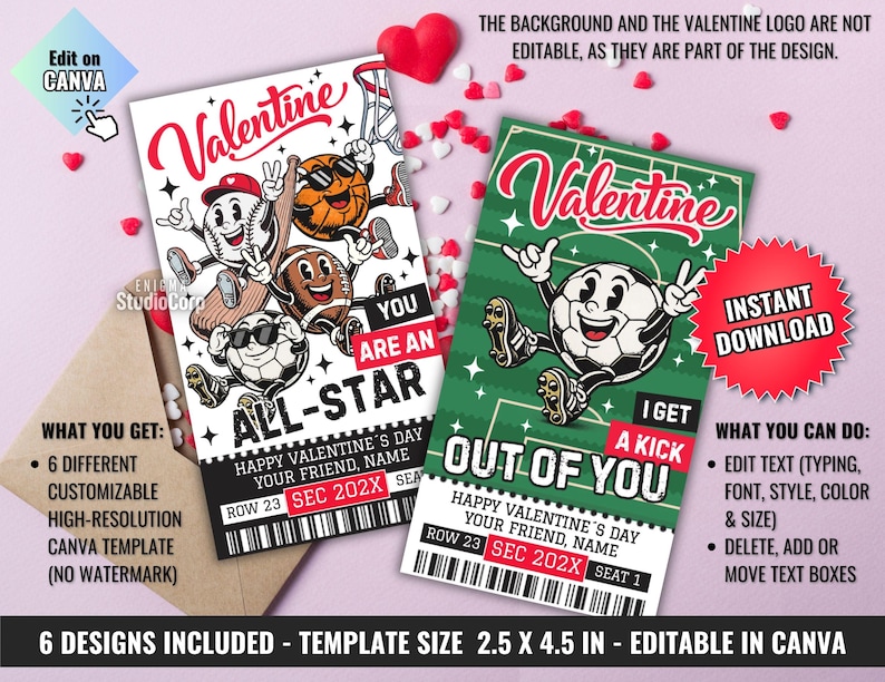 Sports Valentine Card Kids Classroom, Editable Basketball Football ...