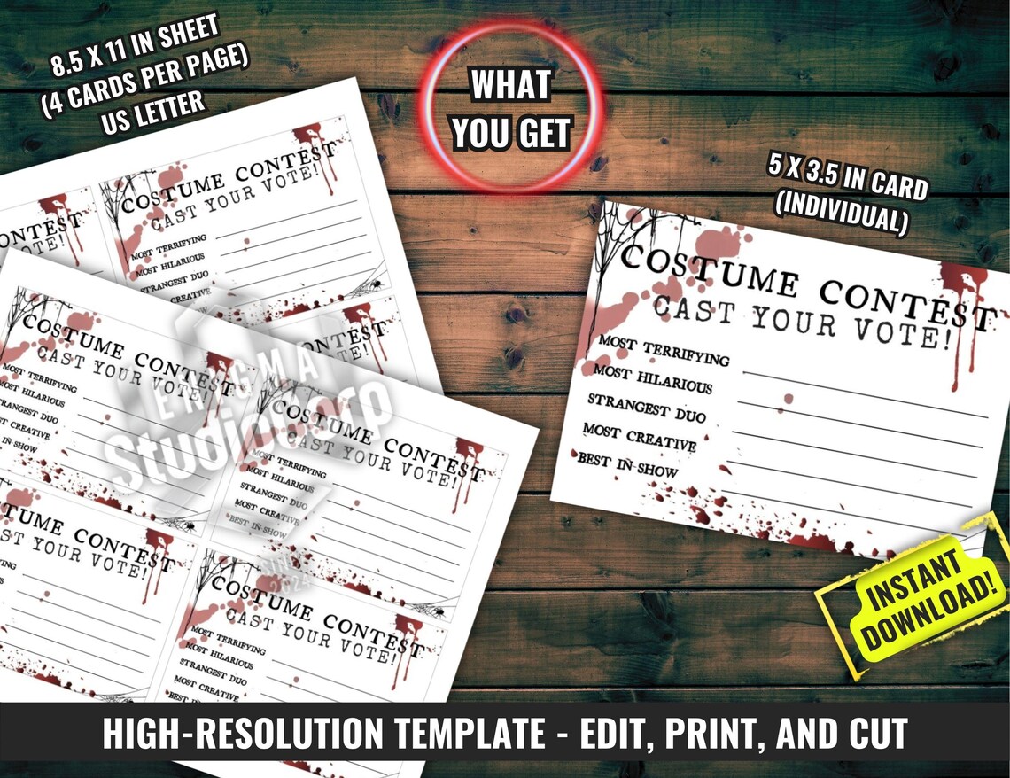 Halloween Costume Contest Voting Card, Bloody Ballot Cards, Printable ...