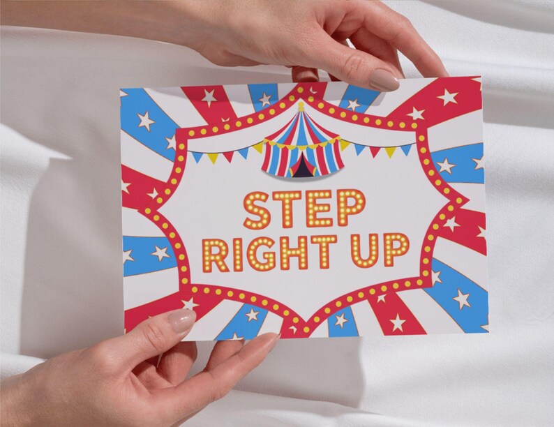Step Right up Carnival Sign, Printable Circus Birthday Party Decor ...