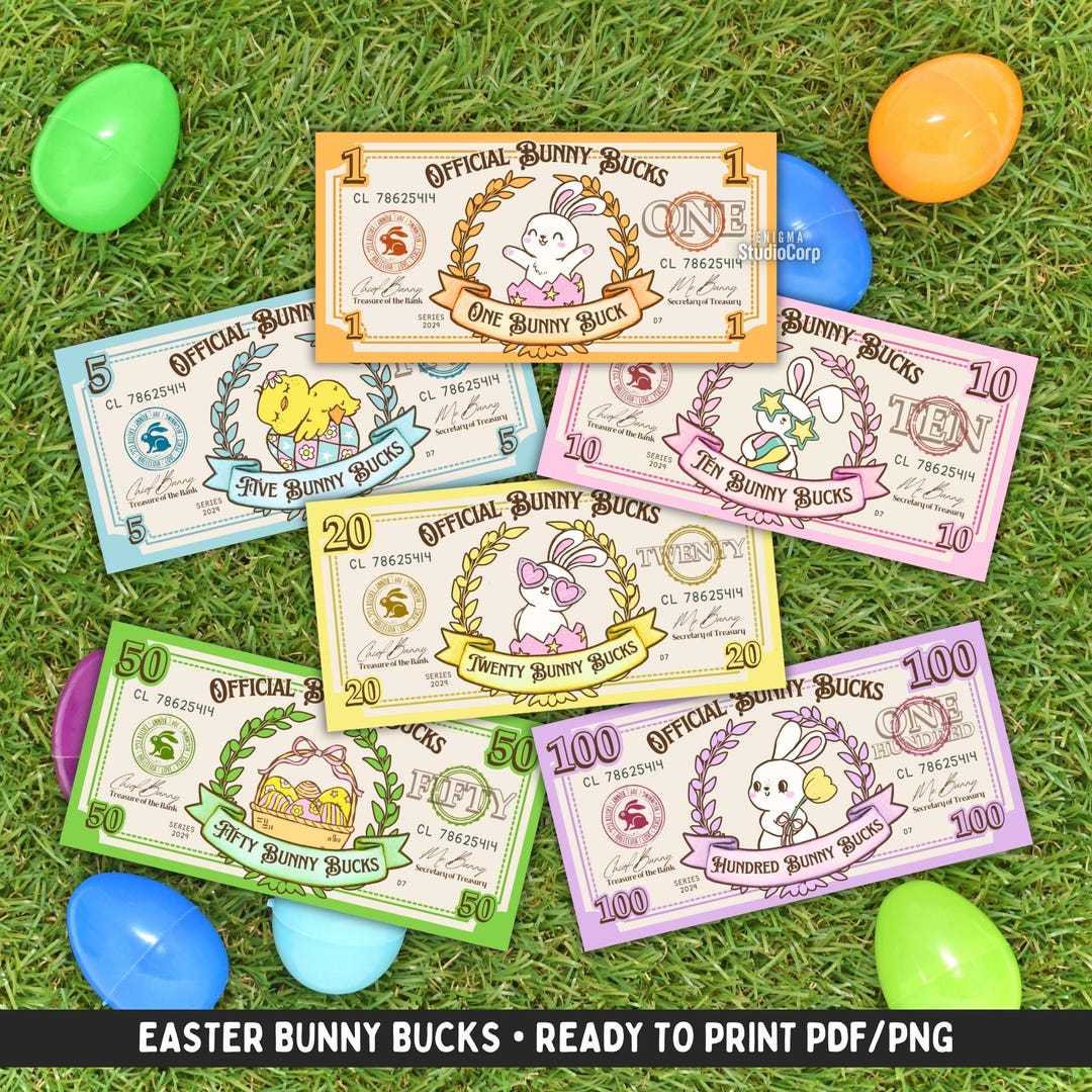 Easter Bunny Bucks for Kids, Printable Easter Dollar Bill, Play Money ...
