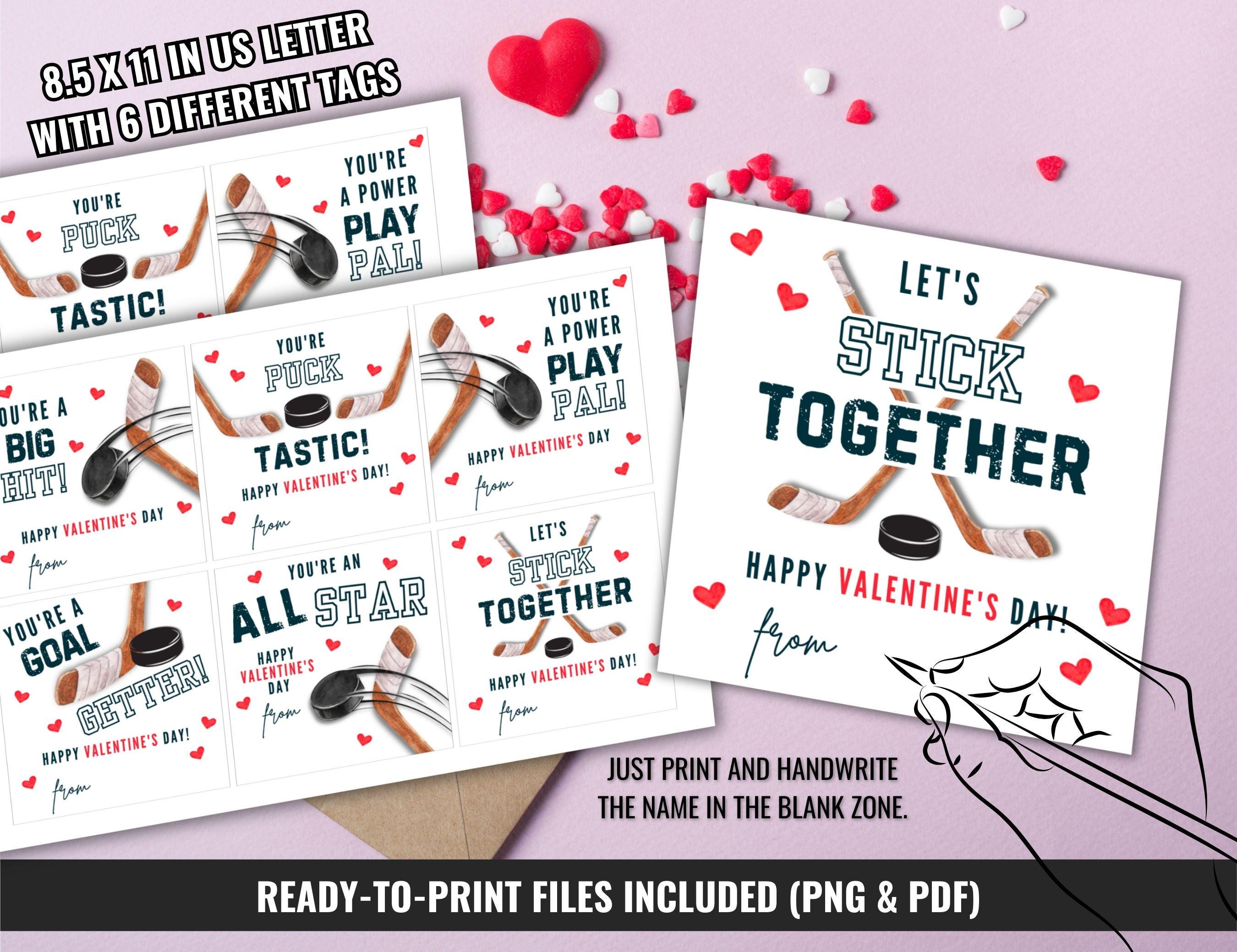 Hockey Valentine Cards, Printable Kids Valentine’s Day Gift Tags Bundle ...