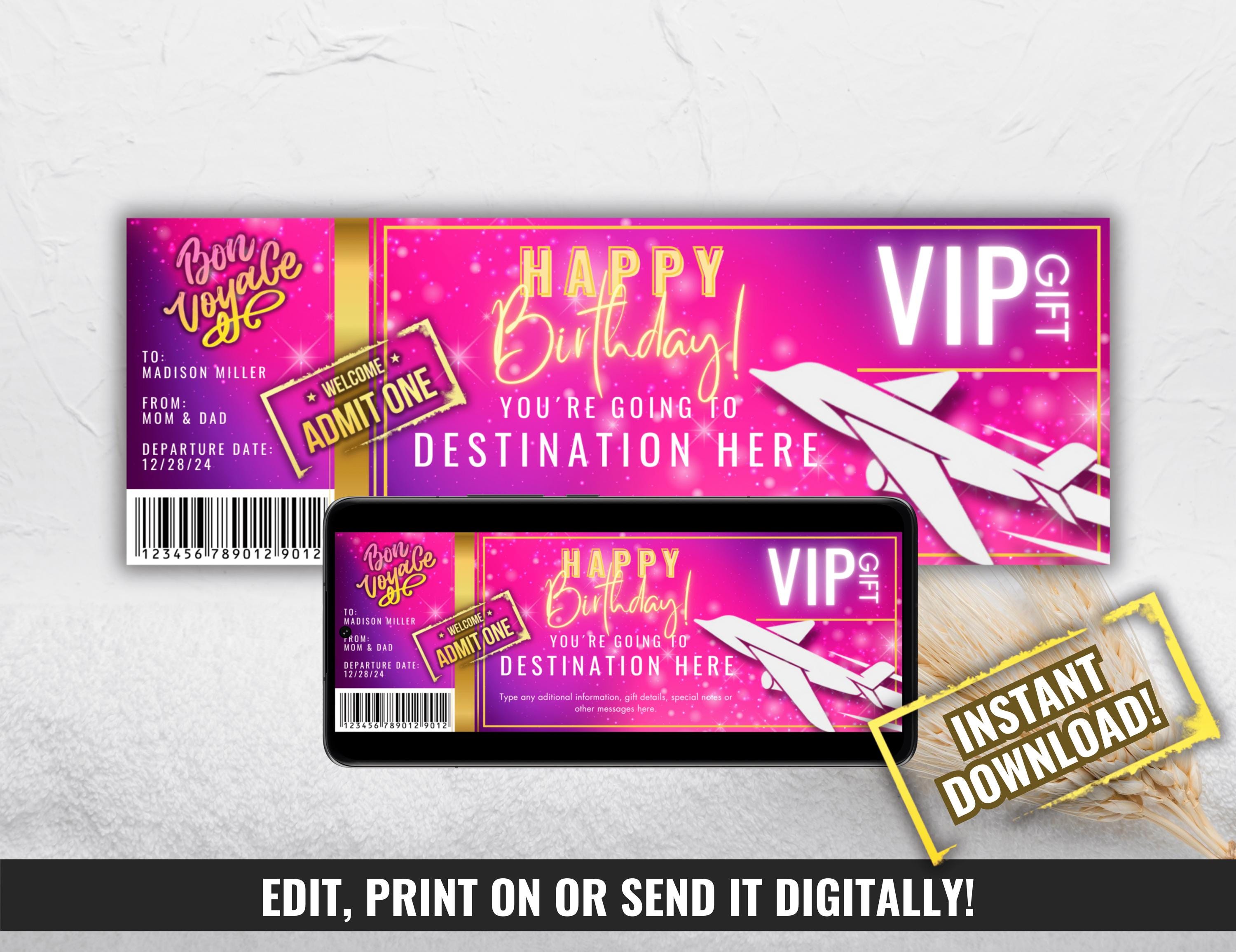Happy Birthday Boarding Pass VIP Gift, Surprise Plane Trip Ticket ...