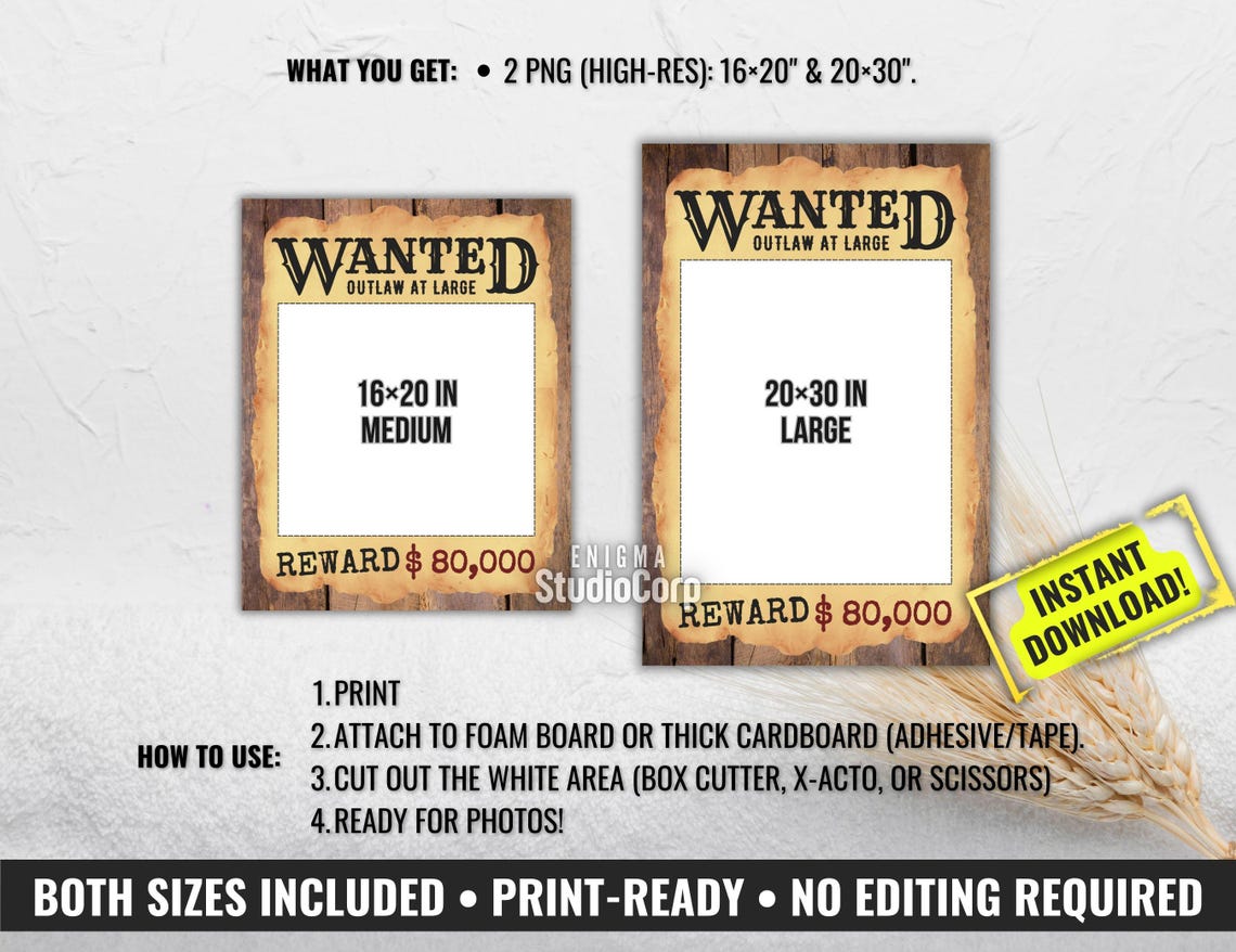 Printable Wanted Poster Photo Booth Frame Prop, Wild West Party Decor ...