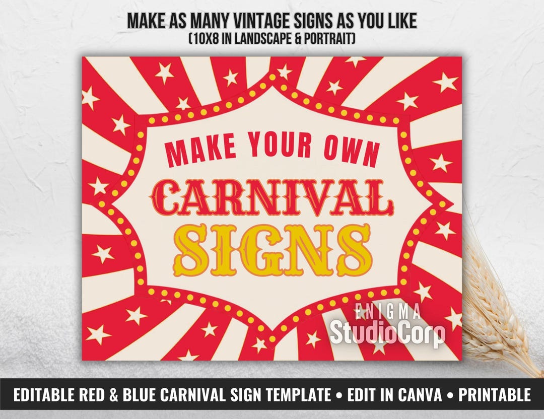 Editable Carnival Sign, Carnival Birthday Sign, Printable Circus Tent ...