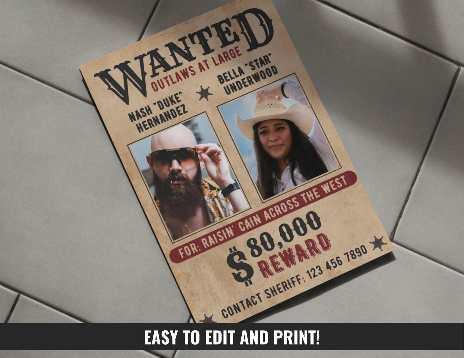 Editable Wanted Poster Template for Couples, Printable Vintage Wild ...