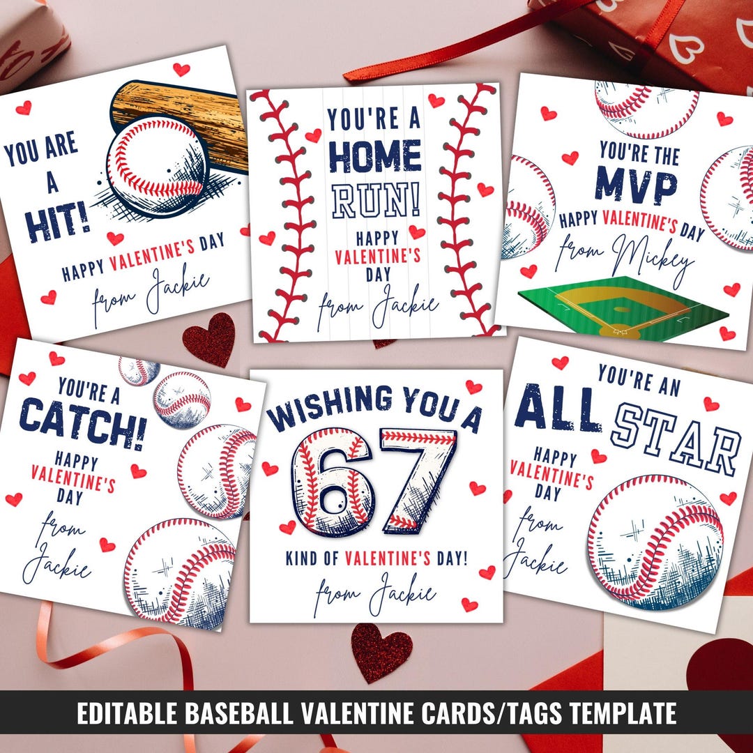 Baseball Valentine Cards, Printable Kids Valentine’s Day Gift Tags ...