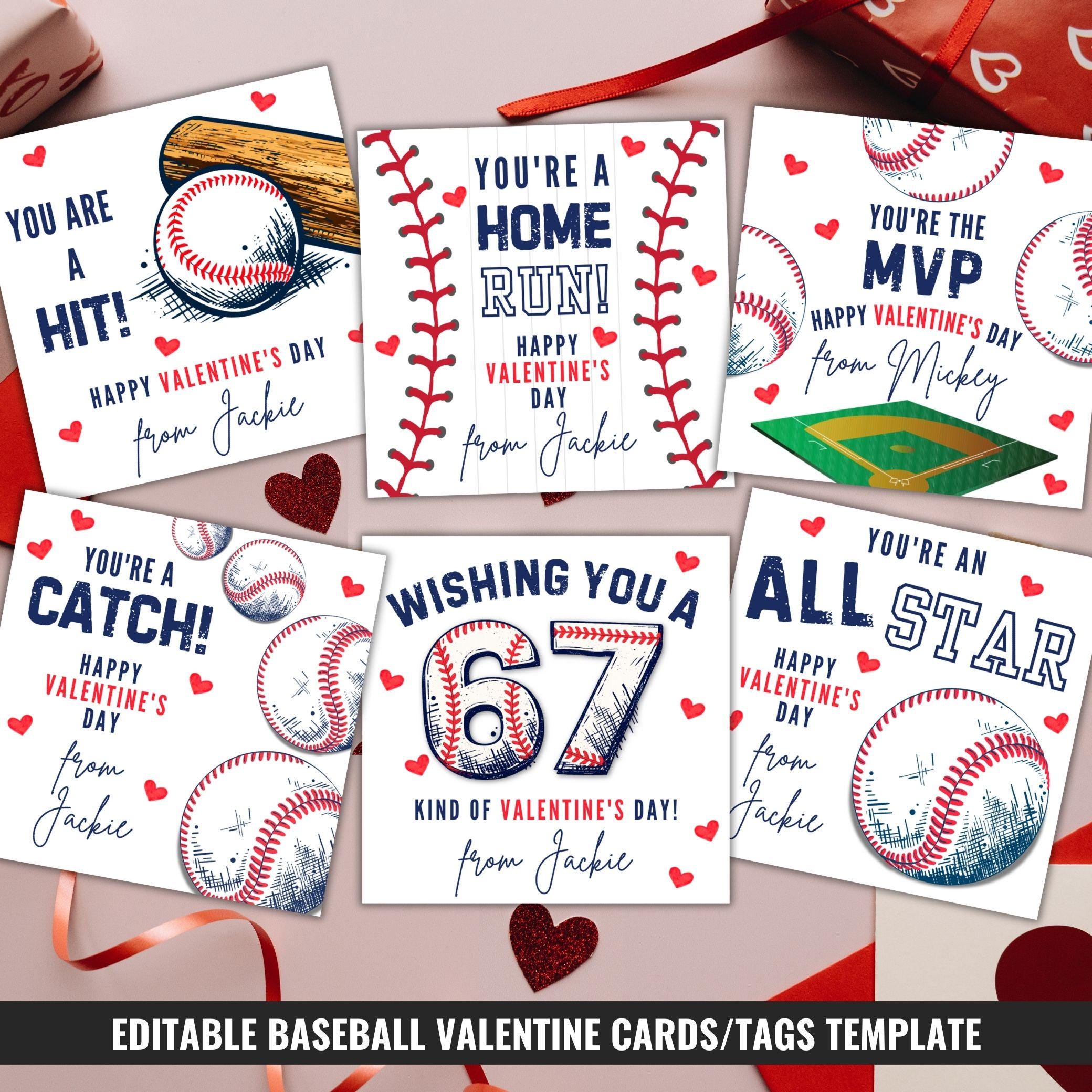 Baseball Valentine Cards, Printable Kids Valentine’s Day Gift Tags ...