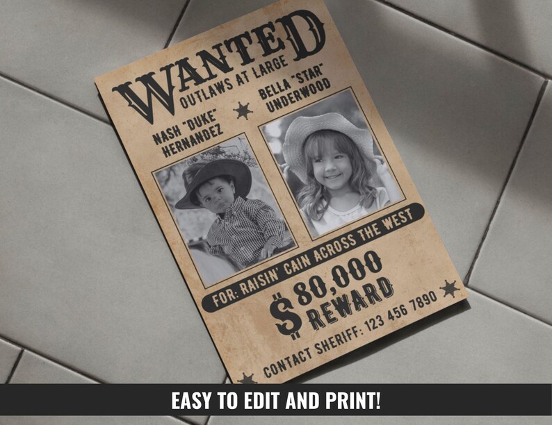 Editable Wanted Poster Template for Couples, Printable Vintage Wild ...