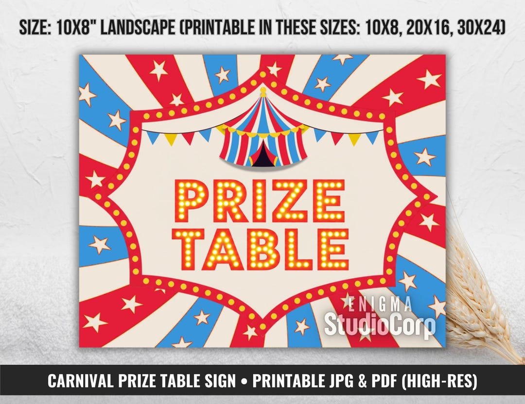 Carnival Prize Table Sign, Circus Birthday Party Decor, Printable ...