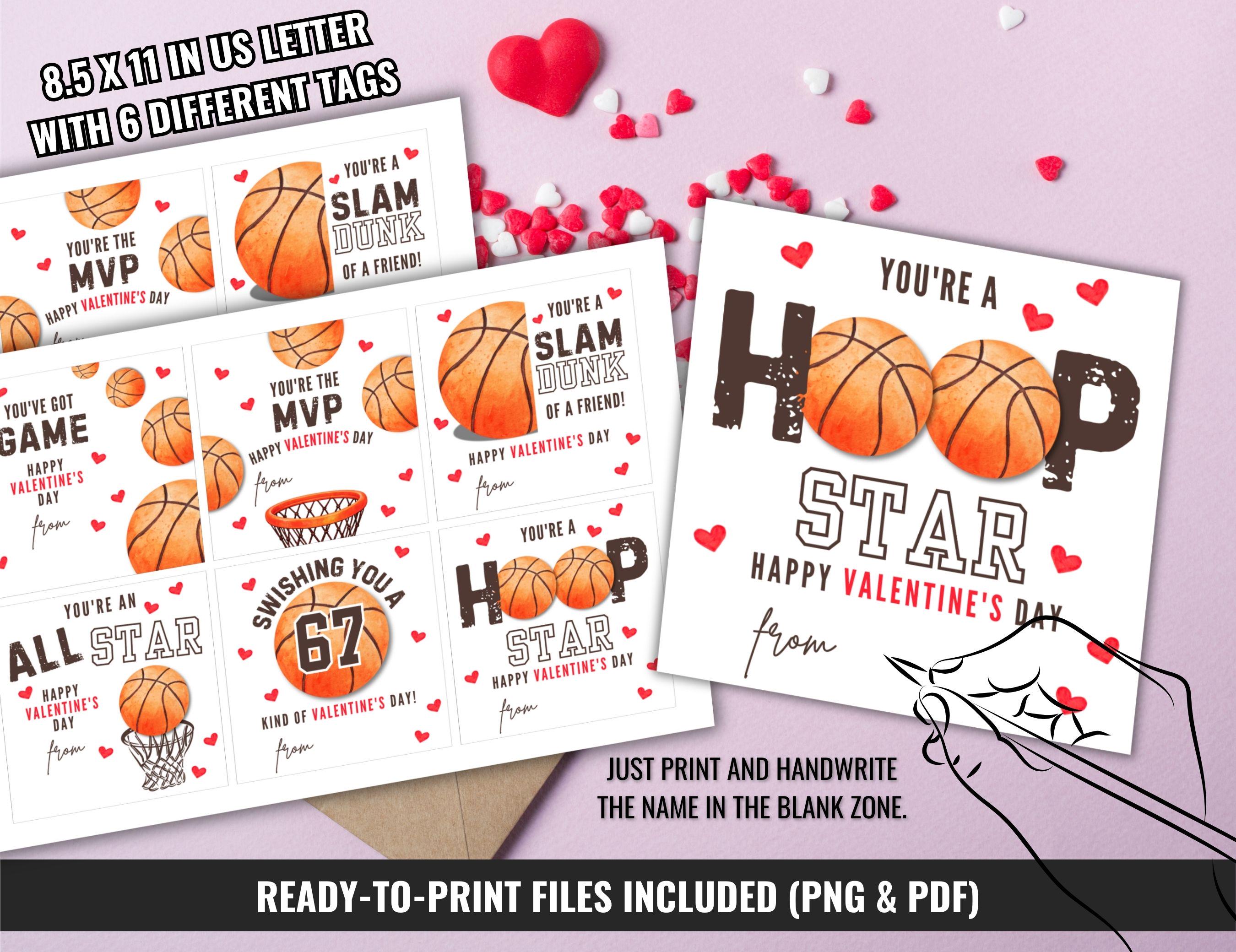 Basketball Valentine Cards, Printable Kids Valentine’s Day Gift Tags ...
