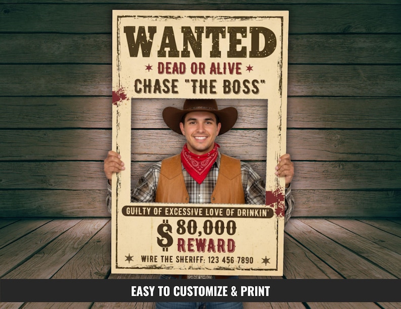 Editable Wanted Poster Photo Booth Frame, Wild West Party Decor, Cowboy ...