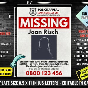 Editable Halloween Missing Person Sign, Printable Spooky Party Poster ...