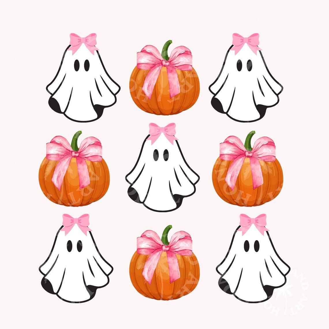 Halloween Coquette PNG Pink Ghost and Pumpkin With Bows Instant ...