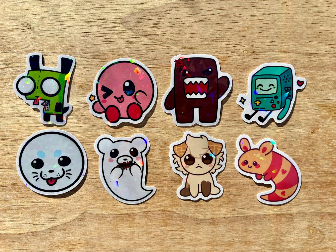 Holographic Cartoon Character Sticker Bundle, 8 Vinyl Stickers - Etsy